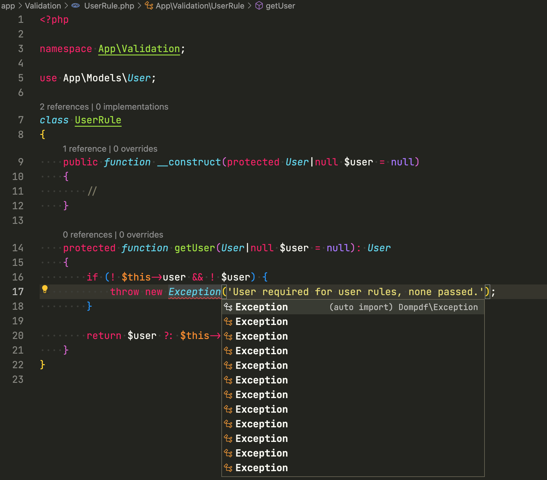 Add `\Exception` to autocompletion list · Issue #252 · DEVSENSE/phptools-docs · GitHub