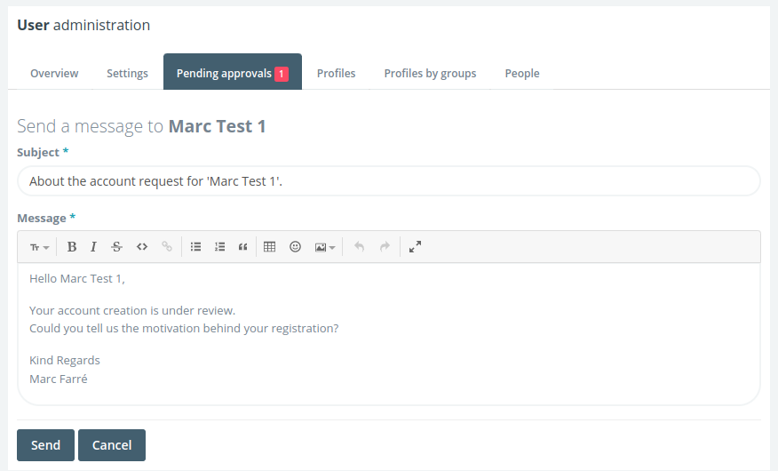 Pending Approvals Possibility To Send A Message · Issue 6335 · Humhubhumhub · Github 