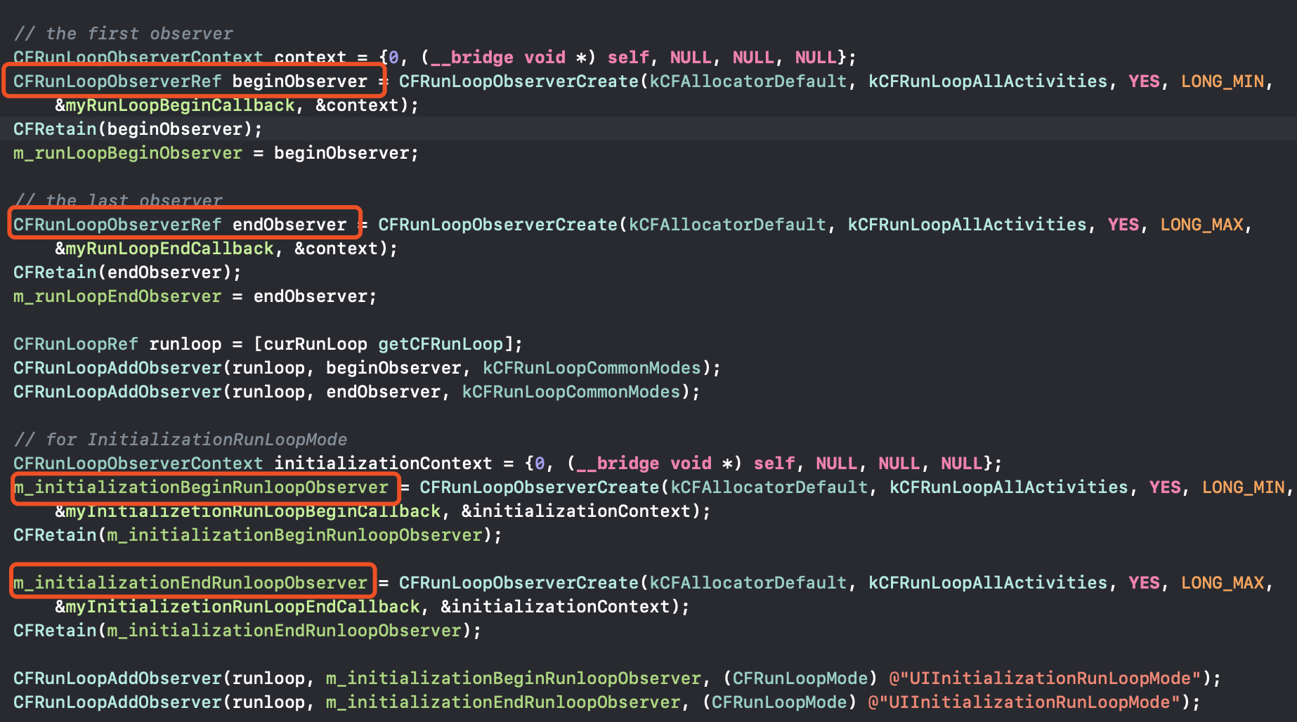 IOS卡顿监控那块的代码看着好懵，一堆变量控制，想请教下添加了四个observer作用和意义是啥？ · Issue #309 · Tencent/matrix · GitHub