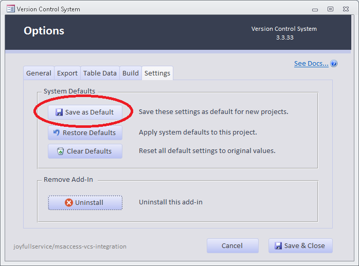 Settings -> "Save as Default" with no function · Issue #218 · joyfullservice/msaccess-vcs-addin ...
