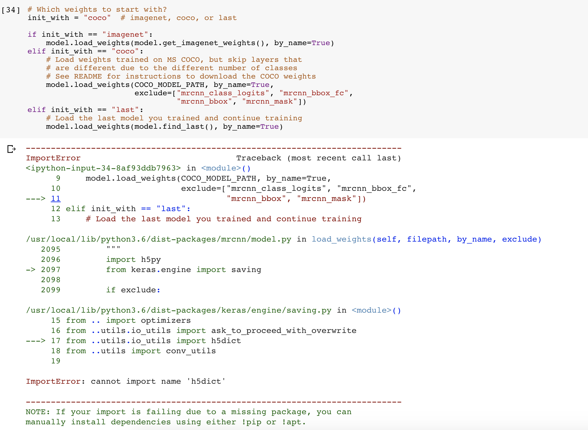 Not able to run the train_shapes.ipynb due to h5dict error · Issue #1102 · matterport/Mask_RCNN ...