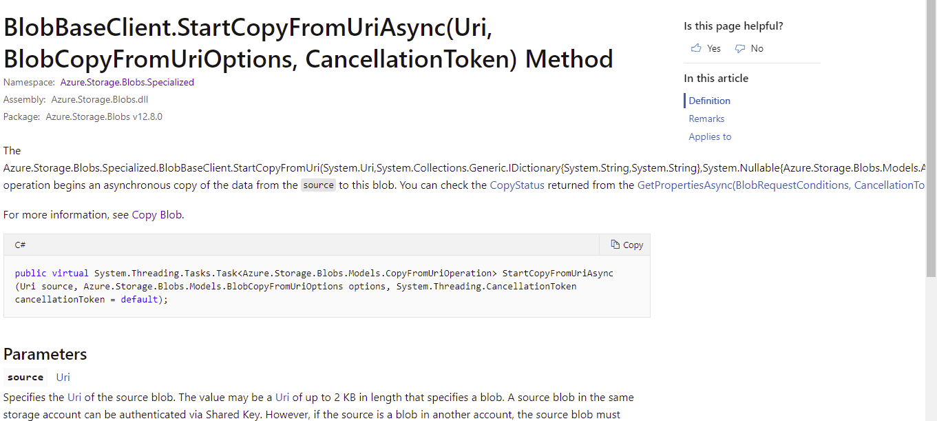 BlobBaseClient.StartCopyFromUriAsync document: Text overflowing edge of browser, can't scroll ...