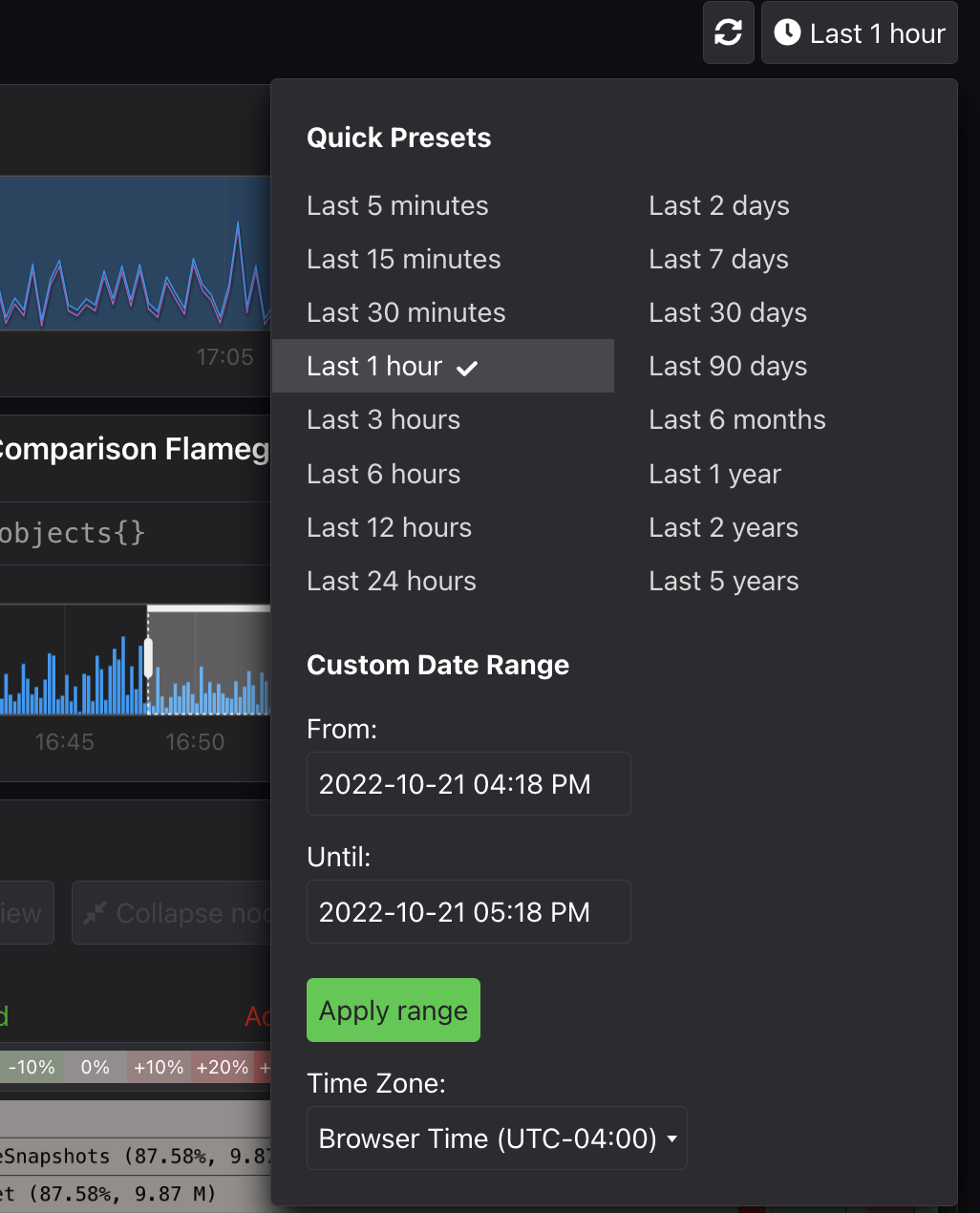 Update Time Selector Dropdown Styling · Issue 1632 · Grafana Pyroscope · Github