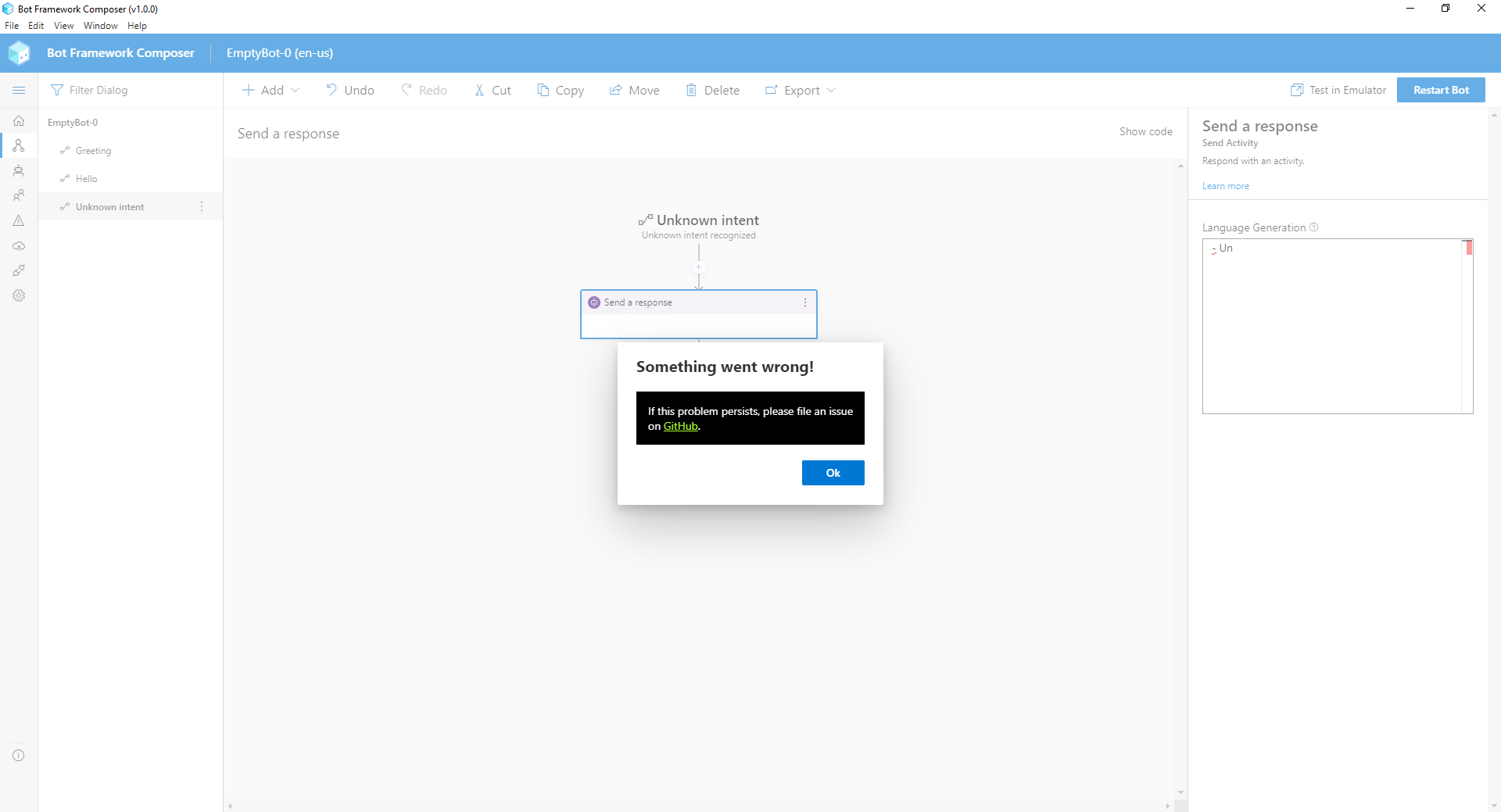'Something went wrong' when navigating triggers or editing language generation · Issue #3242 ...