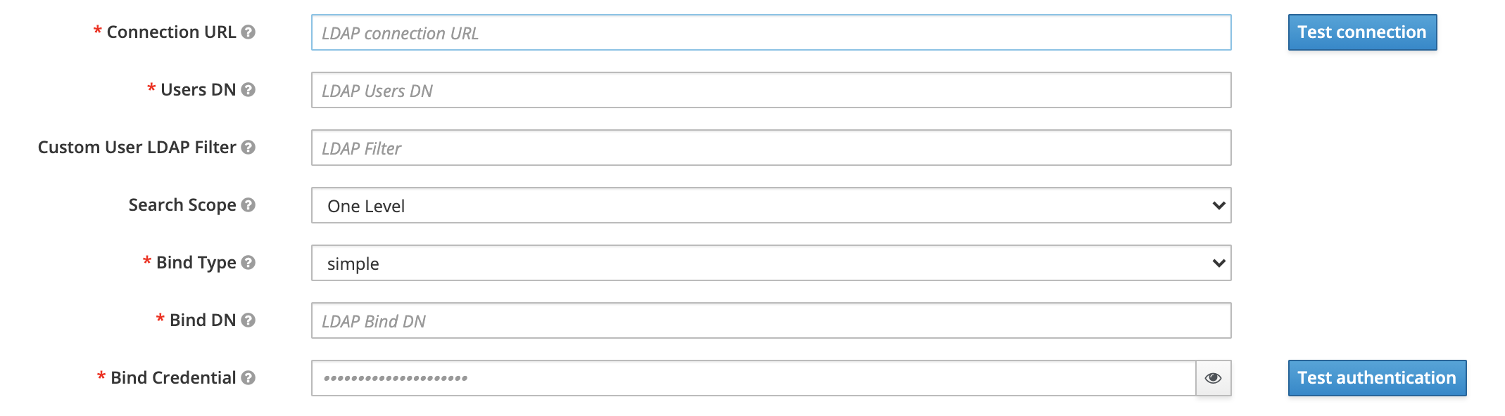 [UX Review] The Test button shouldn't report success when the Bind DN ...