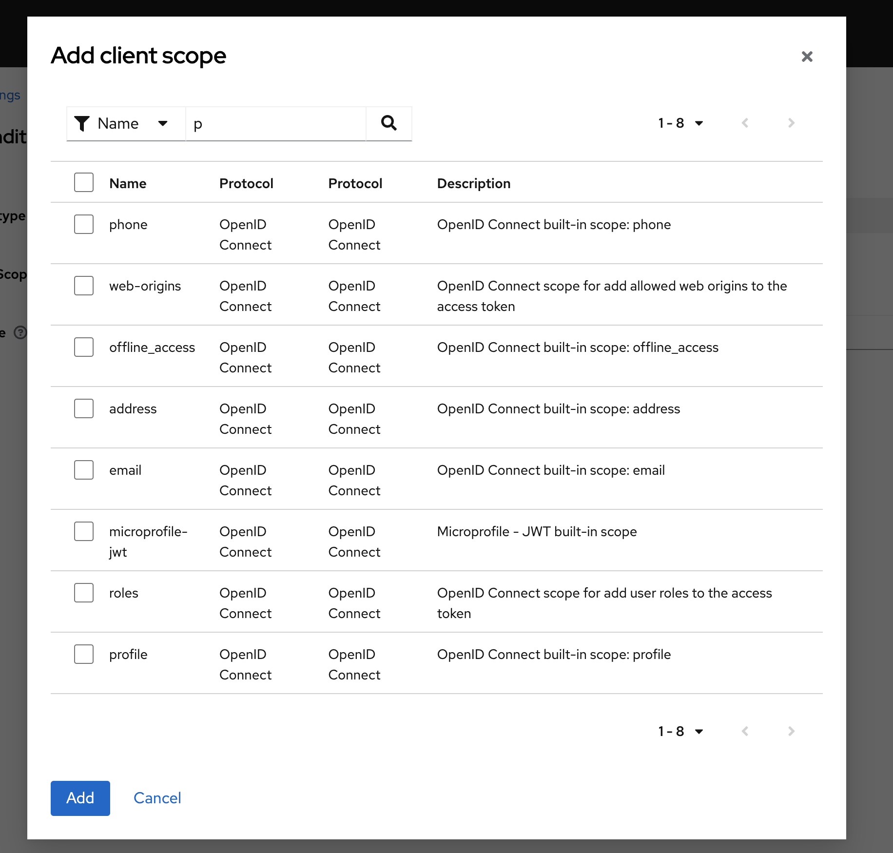 [UX Review] Client policies > configure policy > client scope: the ...