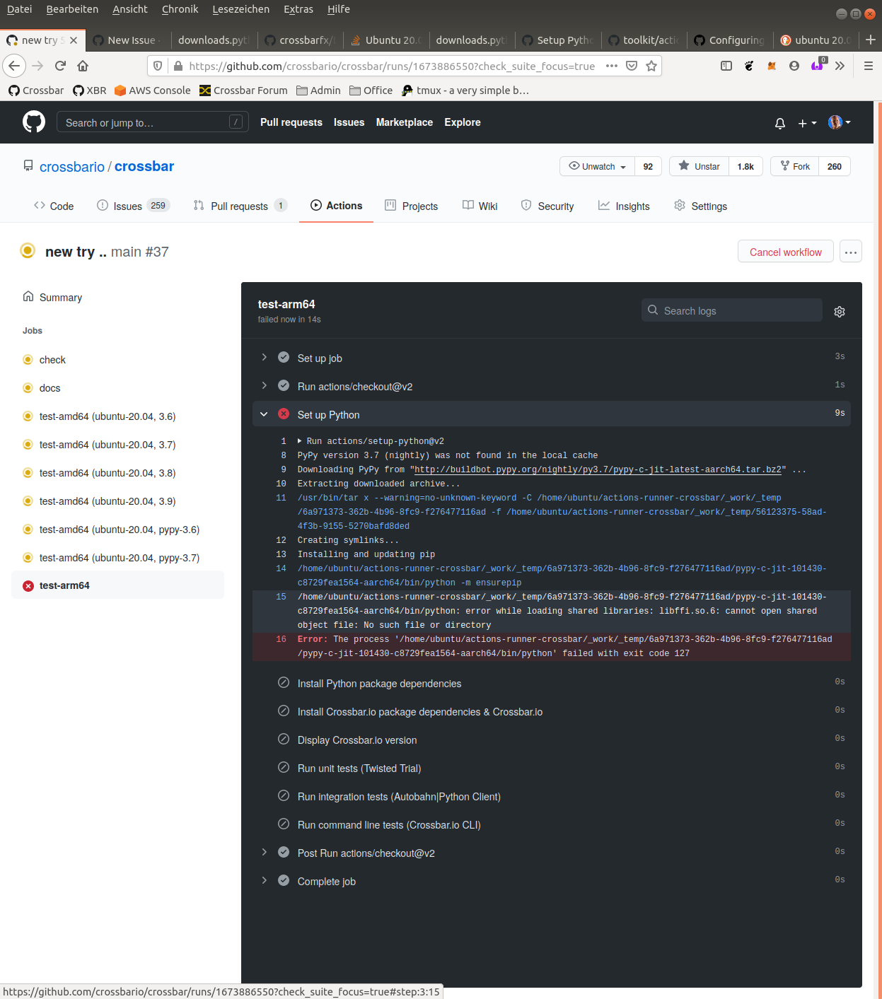 Pypy 3 7 Nightly Ubuntu 20 03 Arm64 Libffi So 6 Missing · Issue