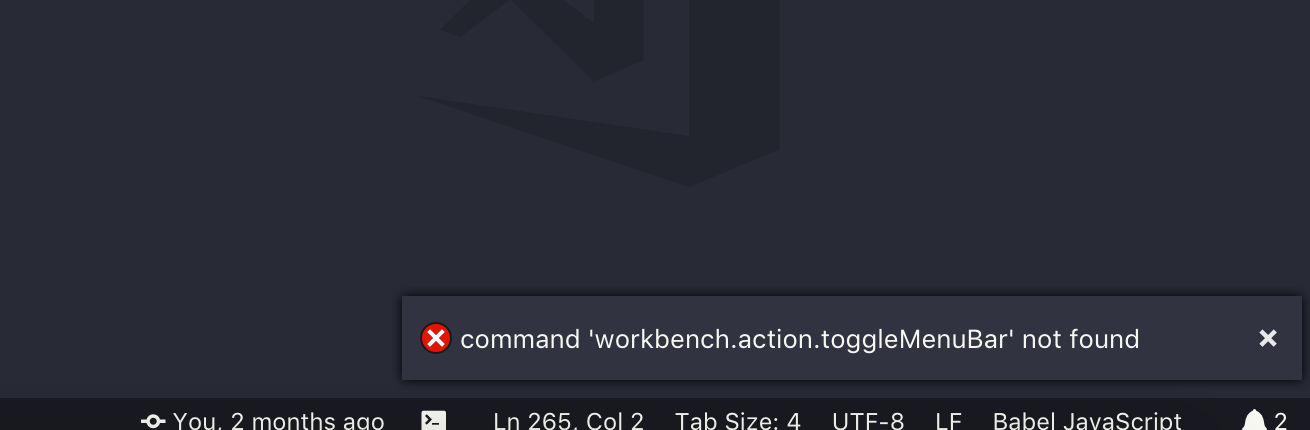 Toggle Menu Bar on macOS does not work · Issue #64152 · microsoft/vscode · GitHub