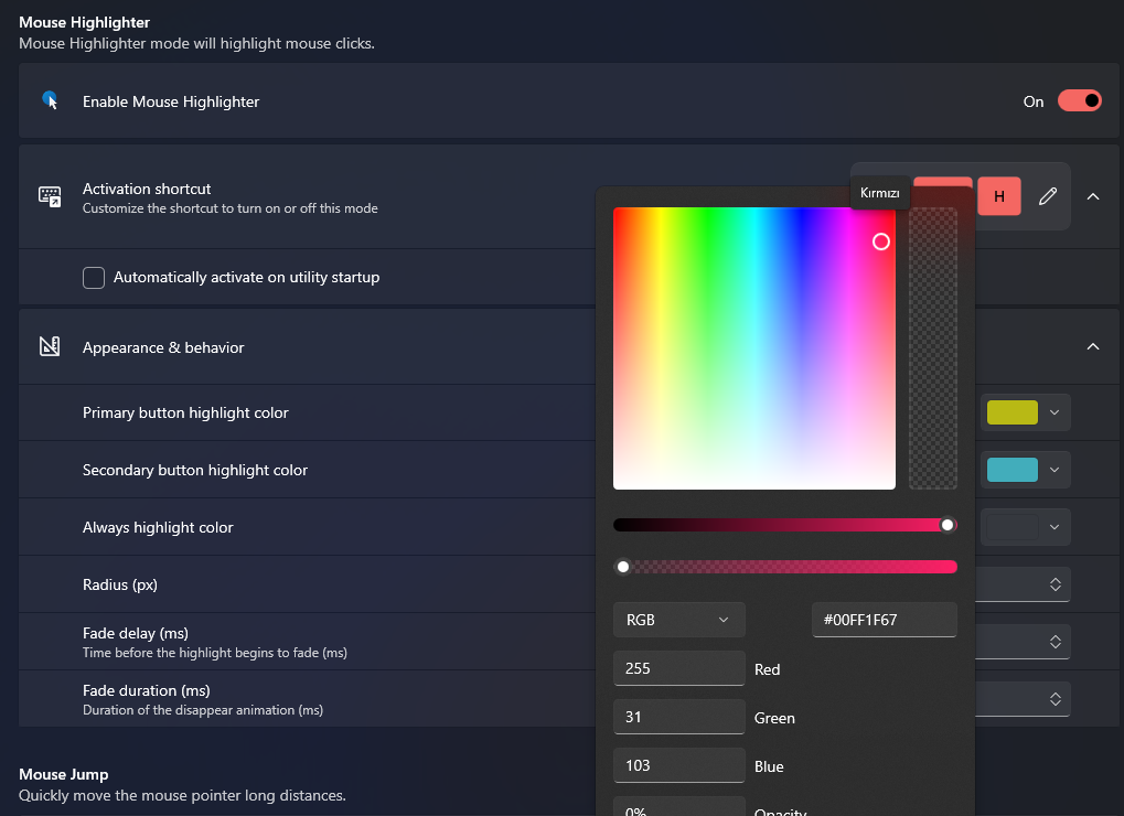 Mouse Highlighter Always Highlight mode's color picker doesn't update color. · Issue #28850 ...