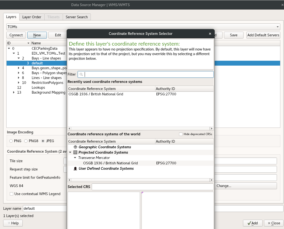 Project (SRID) received from QGIS Server WMS · Issue #94 · tlh22/TOMs · GitHub