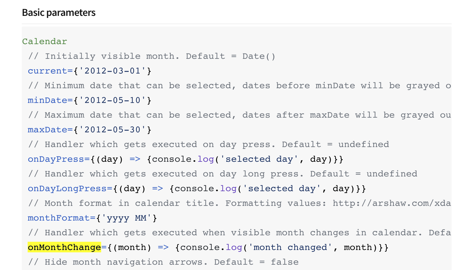 onMonthChange type is wrong? · Issue #1662 · wix/react-native-calendars · GitHub