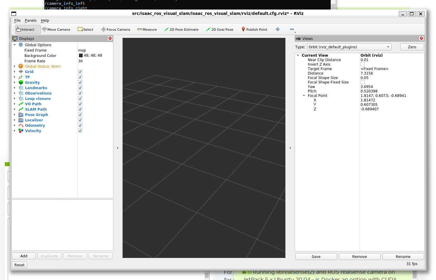 In WSL2 with Docker - ros2 launch isaac_ros_visual_slam isaac_ros_visual_slam.launch.py starts ...