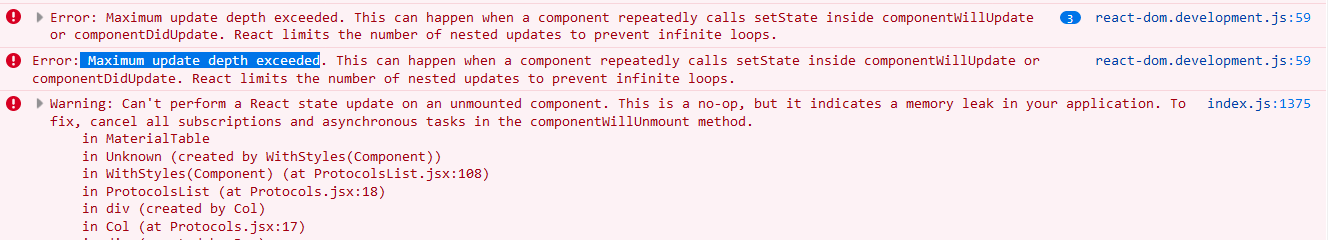 Delete last row in a page of remote data causes "Maximum update depth exceeded" · Issue #864 ...