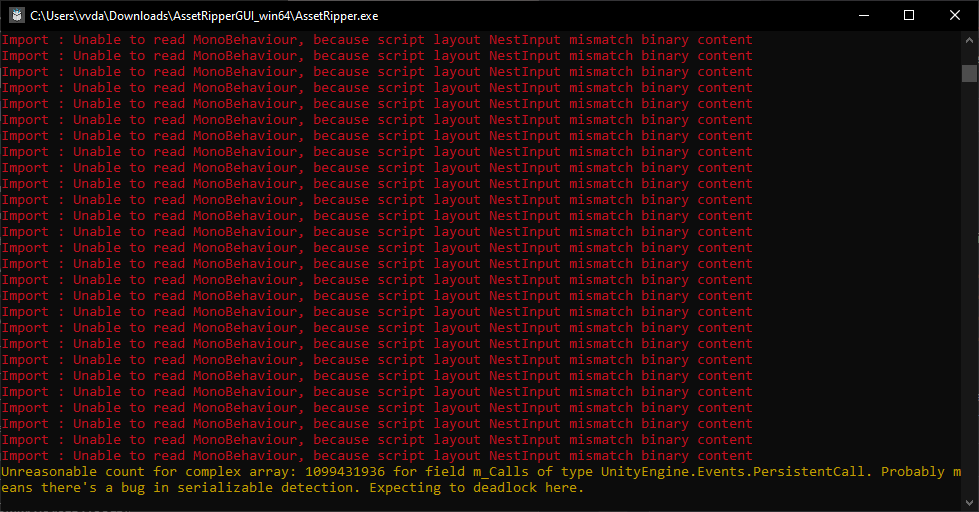 [Bug]: Unable to read MonoBehaviour, because script layout NestInput mismatches binary content ...