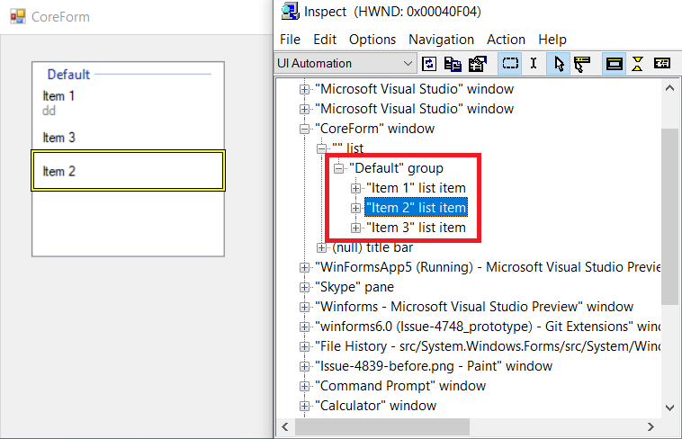 The ListViewItem has the wrong position in the Inspect tree after ...