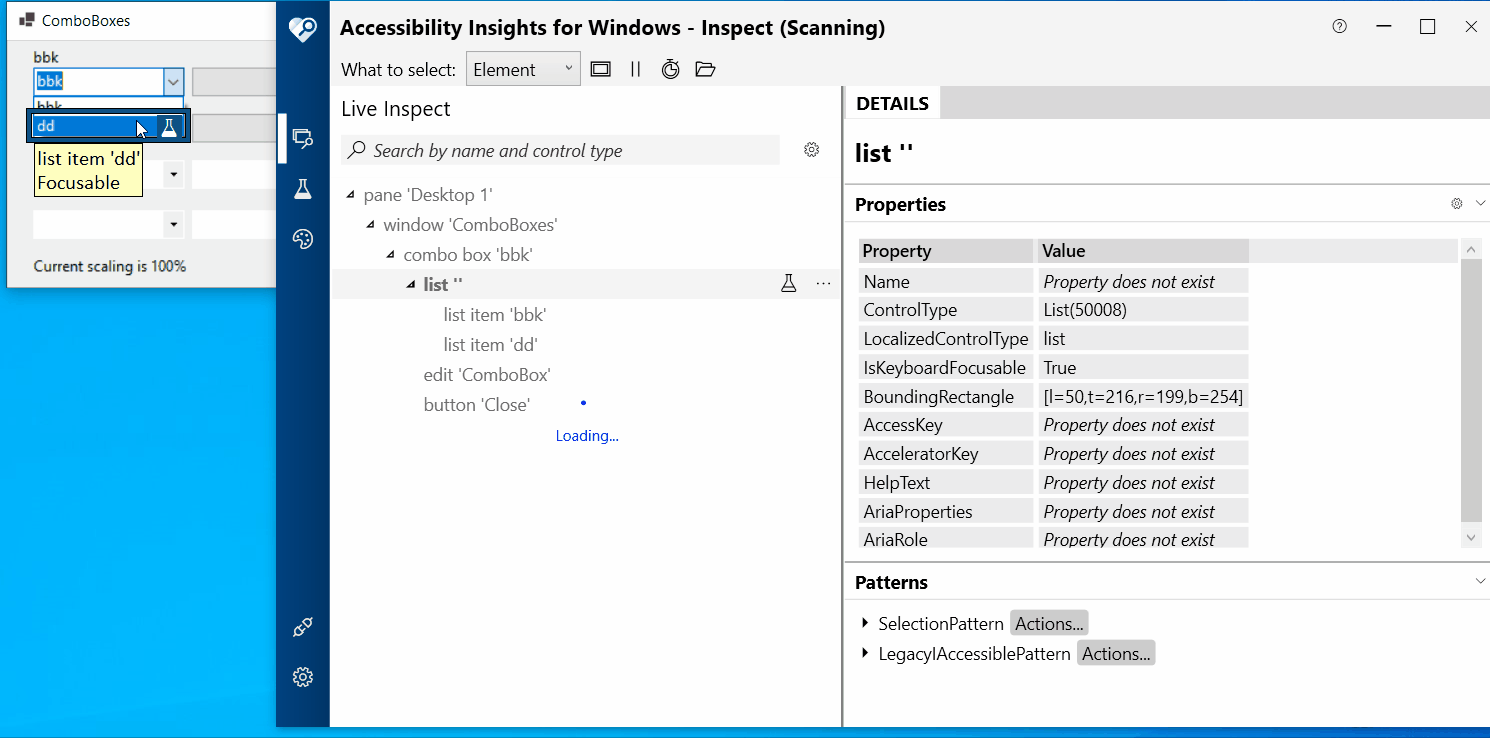 AccessibilityInsights' display about ‘specific item focusable’ on form is not correct when going ...
