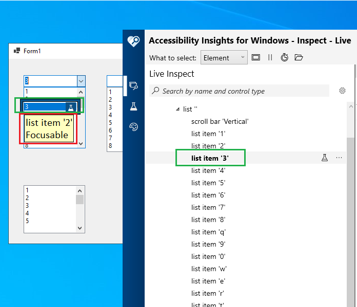 AccessibilityInsights' display about ‘specific item focusable’ on form is not correct when going ...