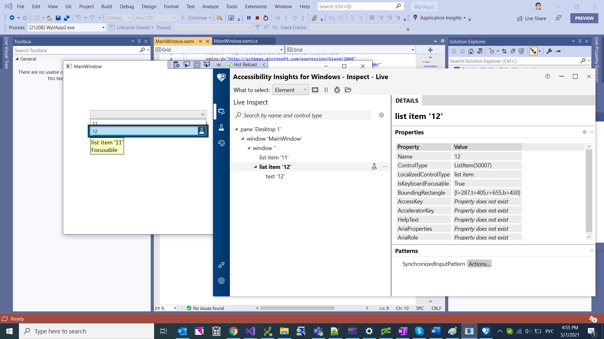 AccessibilityInsights' display about ‘specific item focusable’ on form is not correct when going ...