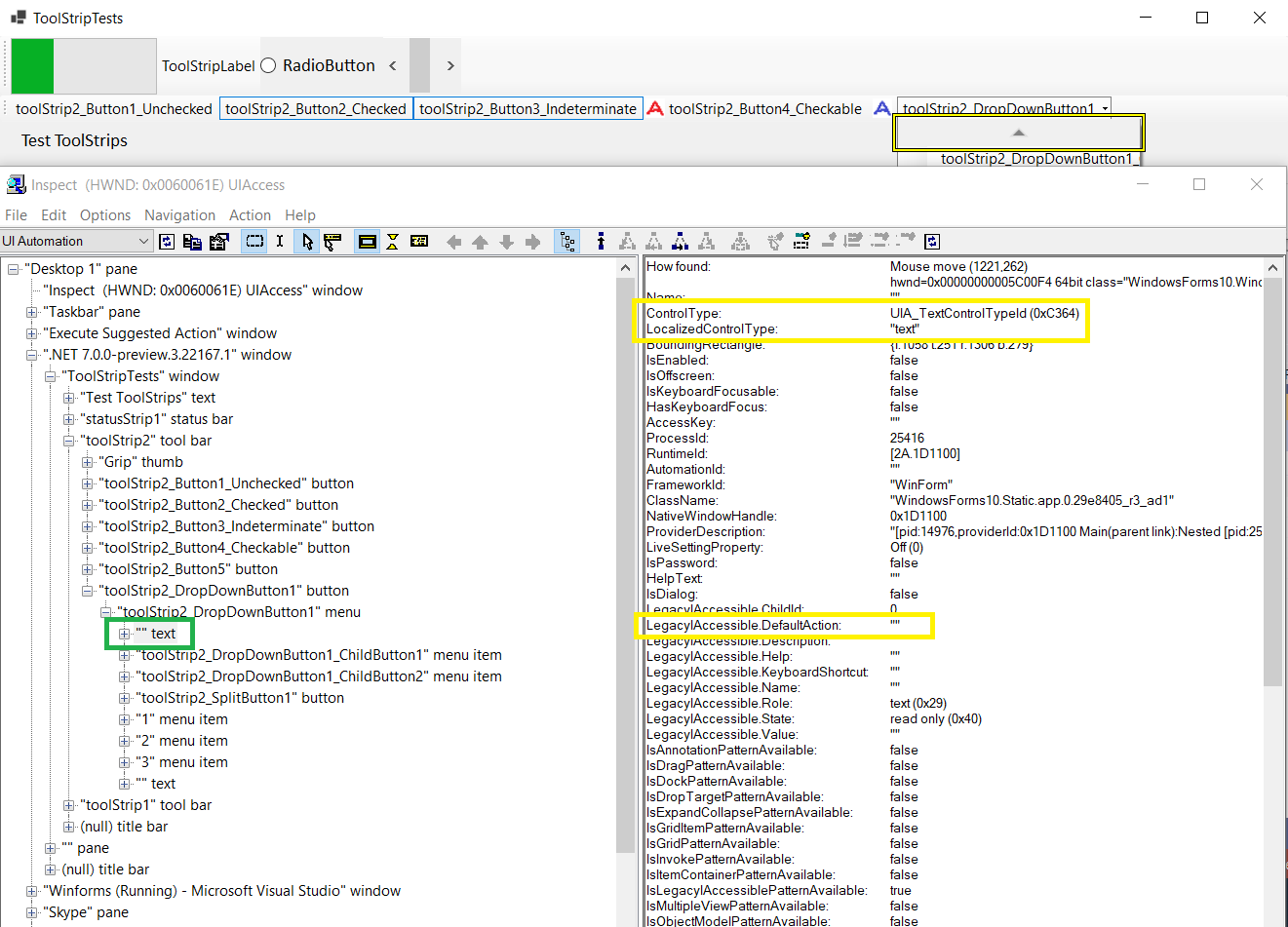 [Accessibility] Inspect: Cannot find toolStripScrollButtons in hierarchy of toolStripDropDown ...