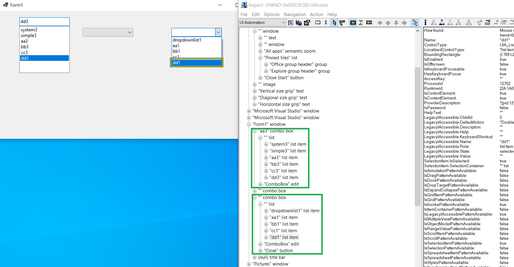 Accessibility: The list item of comboBox incorrectly displayed in inspect tree when setting its ...