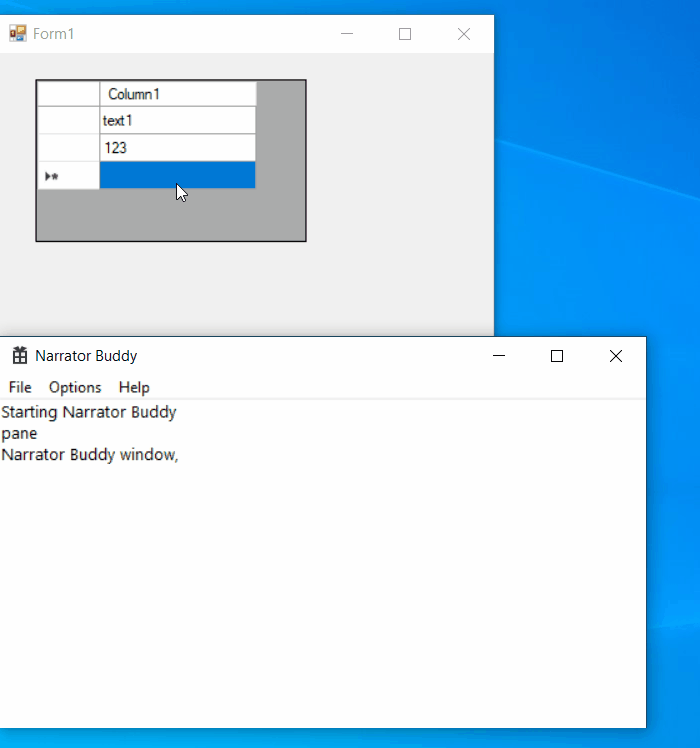 Narrator does not announce that the row has been added to the ...