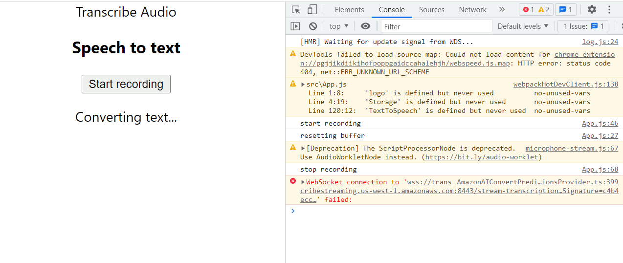 Websocket error using predictions speech-to-text · Issue #9351 · aws ... Websocket error using predictions speech-to-text · Issue #9351 · aws ...