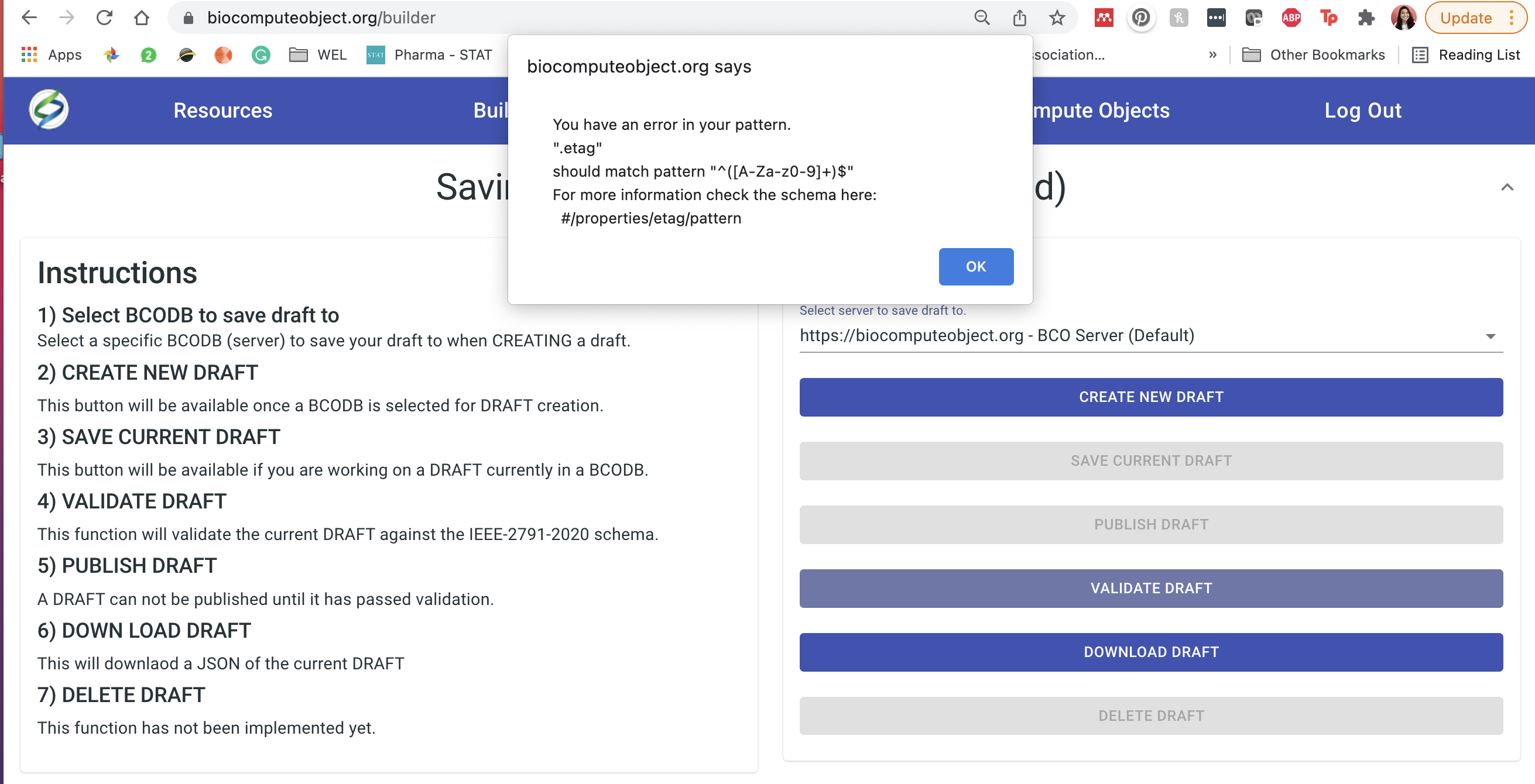 Flag "generate etag button" for users · Issue #121 · biocompute-objects/portal · GitHub
