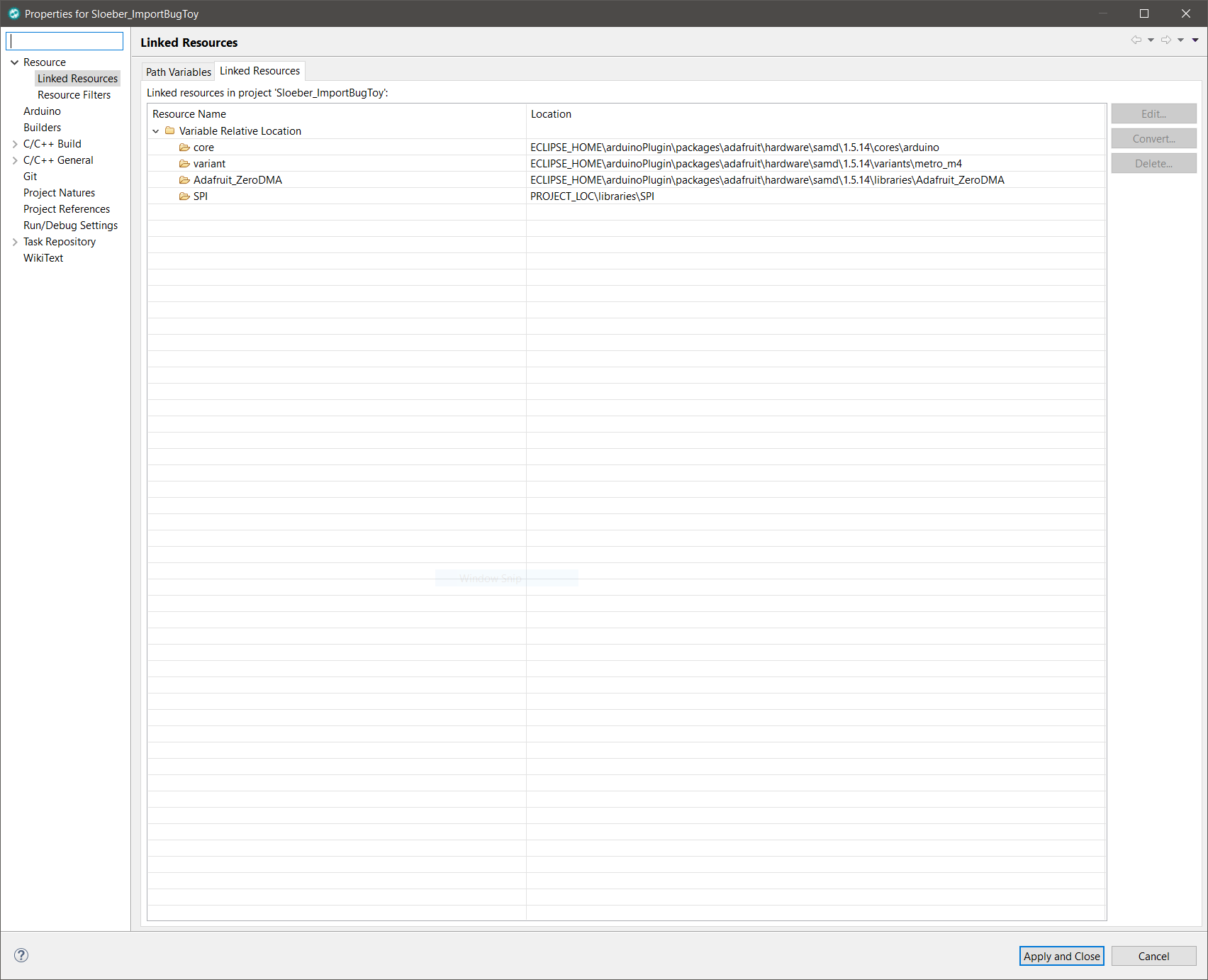 Importing sloeber project is causing links and compile settings to be changed · Issue #1211 ...