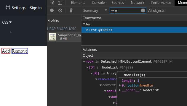 Chrome: Why is this detached HTML element not garbage collected? : r/learnjavascript