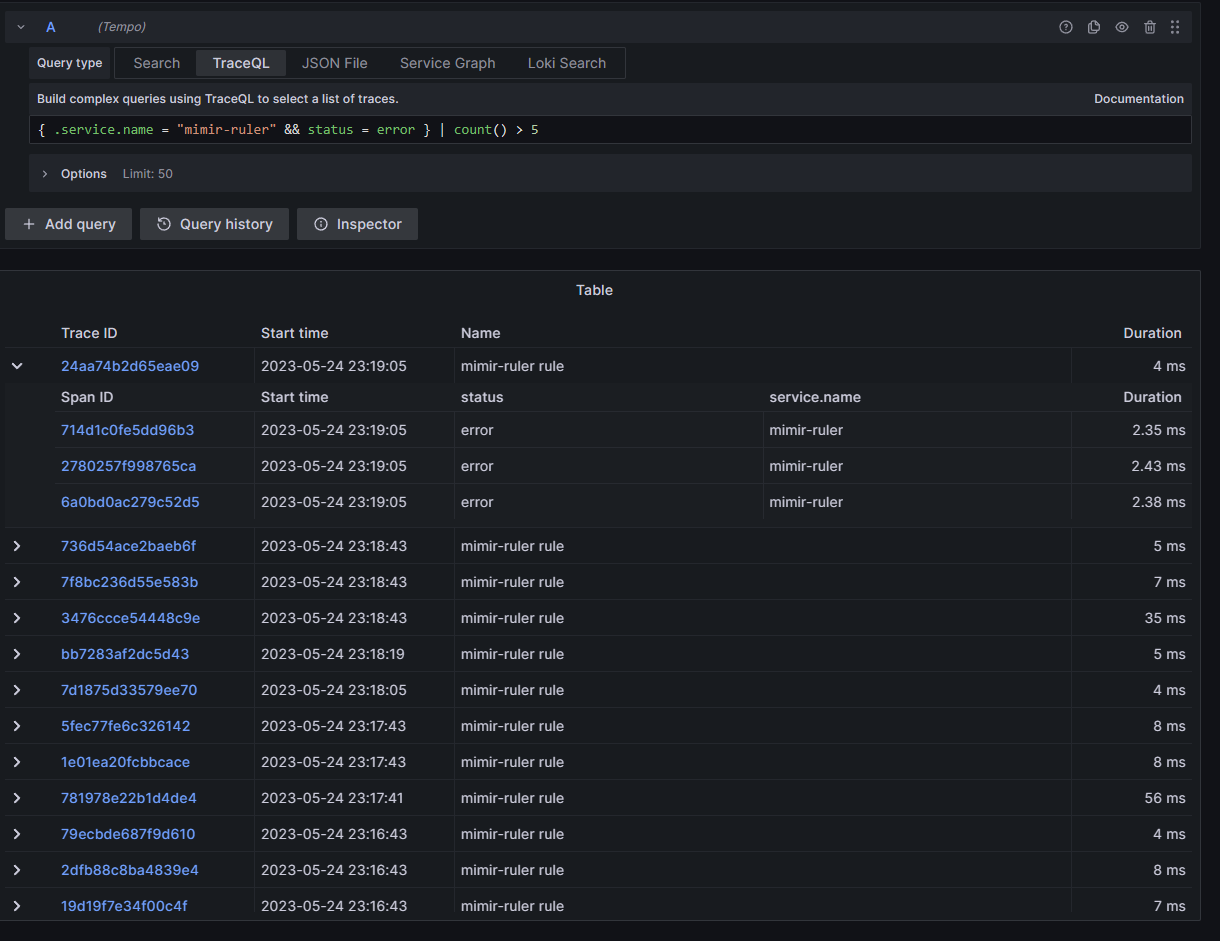 Add A Ruler To Tempo To Create Alerts With Traceql Queries · Issue 