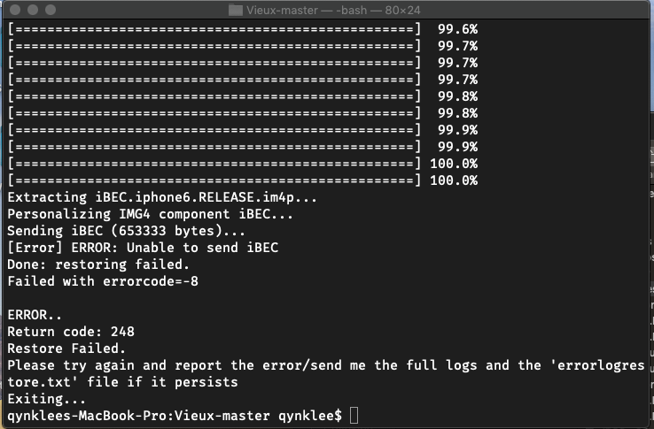 Return code: 248 | Error in sending iBec · Issue #123 · MatthewPierson ...
