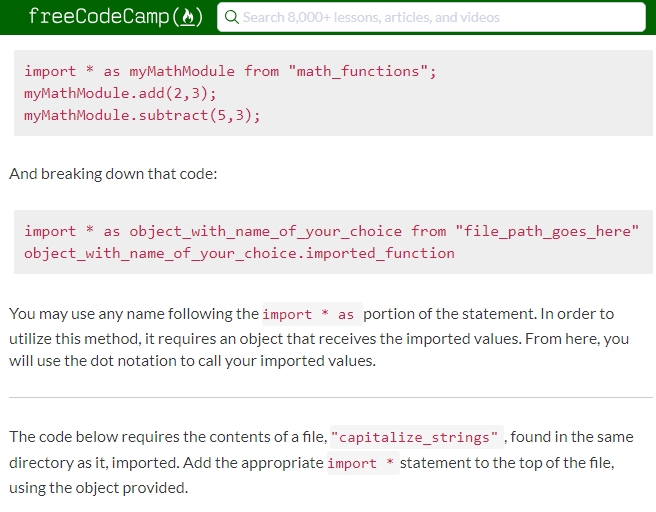 Rephrasing ES6: Use * to Import Everything from a File · Issue #24455 · freeCodeCamp ...