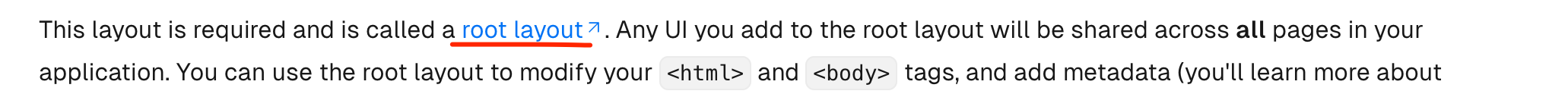 Root layout, an internal link, but has an arrow. · Issue #356 · vercel/next-learn · GitHub