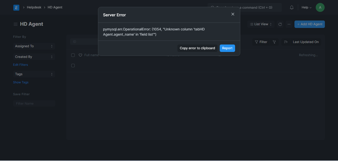 Unable to Create a New Agent · Issue #1318 · frappe/helpdesk · GitHub