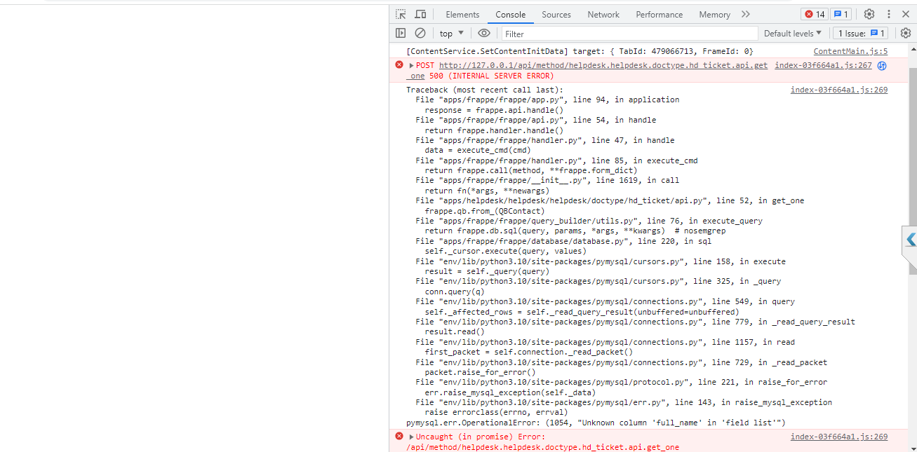 Single Ticket Display Error · Issue 1408 · Frappehelpdesk · Github