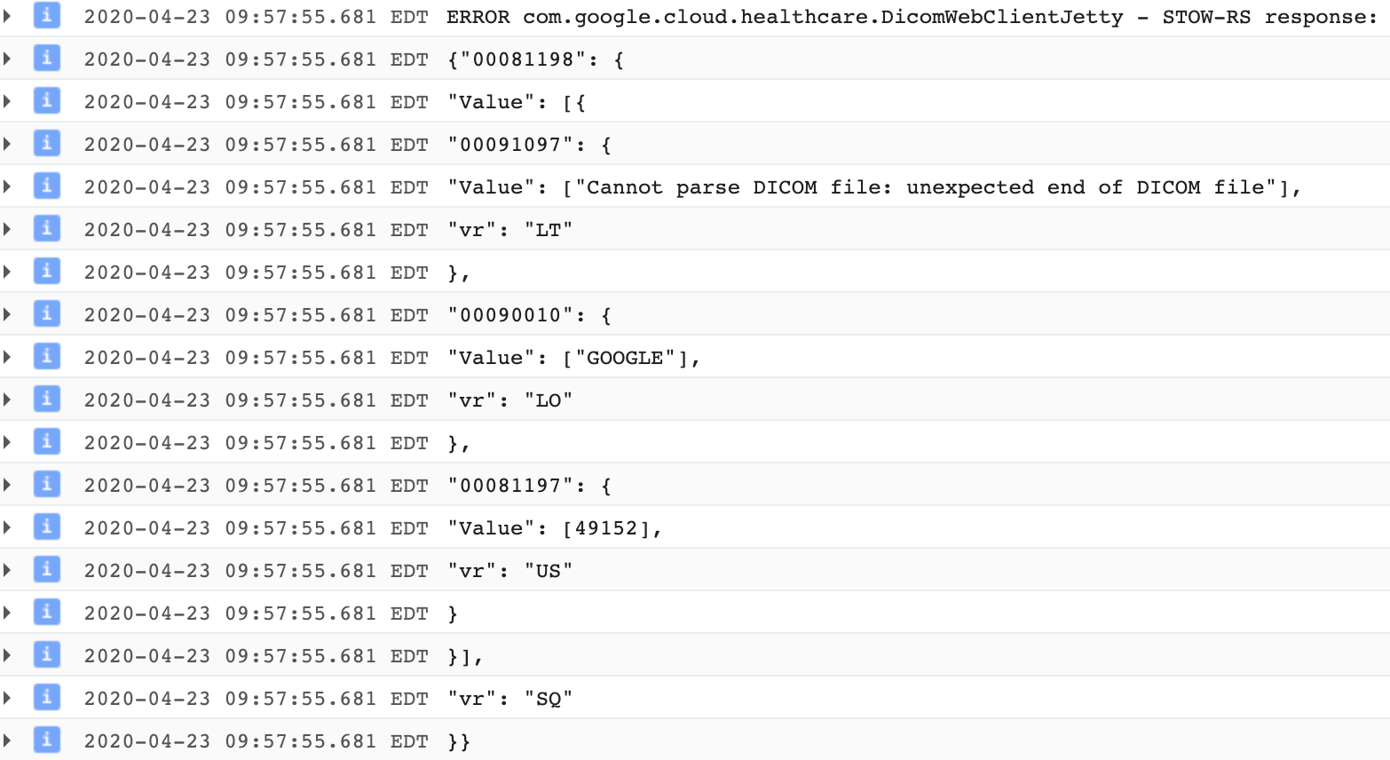 StowRS error logs cross multiple lines in Cloud Logging · Issue #72 · GoogleCloudPlatform ...