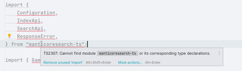 Cannot find module 'manticoresearch-ts' or it's type declarations · Issue #1 · manticoresoftware ...