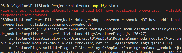 Can't use the amplify cli anymore... validatetypenamereservedwords ...