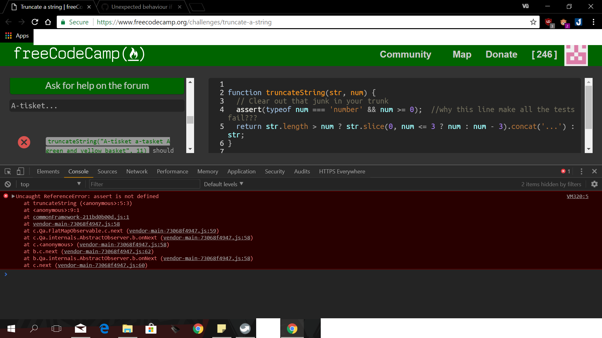 Unexpected Behaviour If I Use Assert In My Code For Challenge · Issue 16098 · Freecodecamp