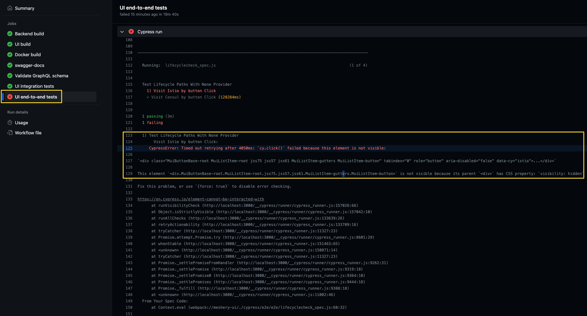 [CI] Find root cause for `[data-cy="istio"]` element's parent `div ...