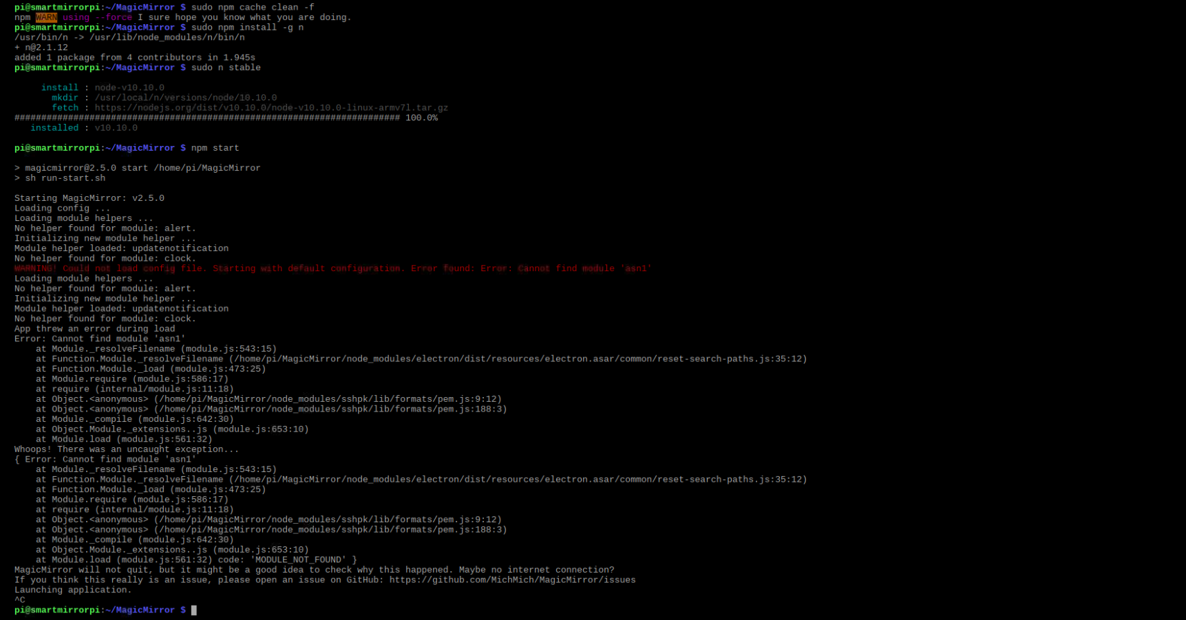 Cannot find module 'asn1' error after update to 2.5.0 · Issue #1422 · MagicMirrorOrg/MagicMirror ...