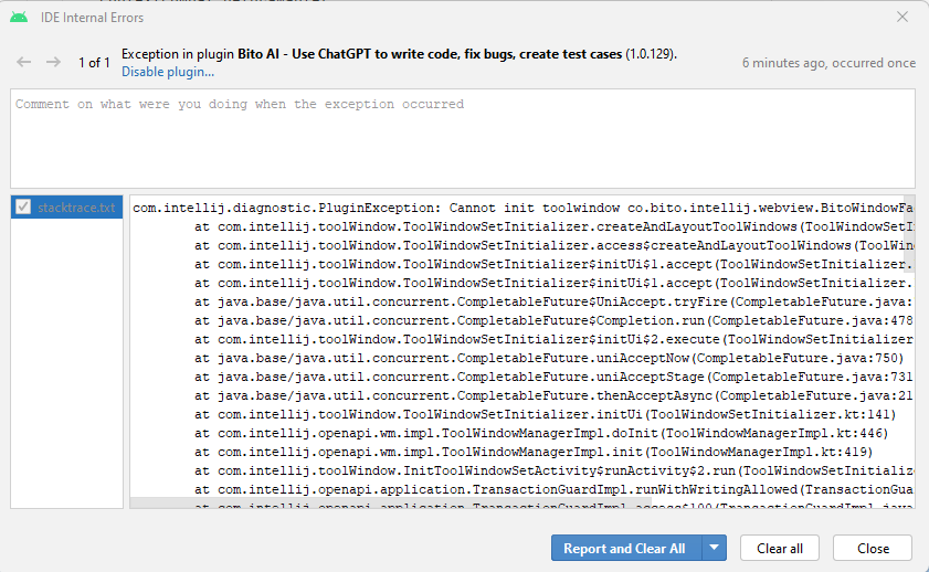 Doesn't work in Android Studio Electric Eel | 2022.1.1 Patch 1 · Issue #4 · gitbito/bitoai · GitHub