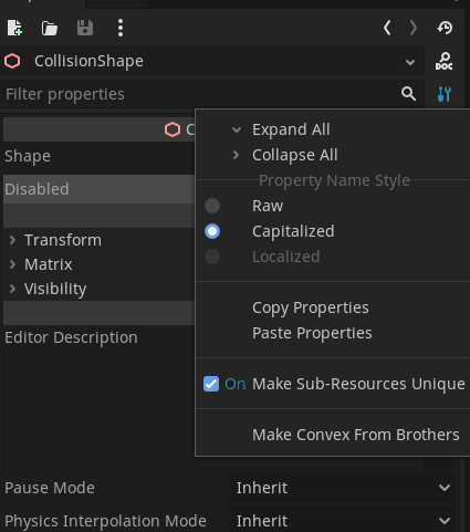 Display when sub-resources are made unique through the inspector dock · Issue #5543 ...
