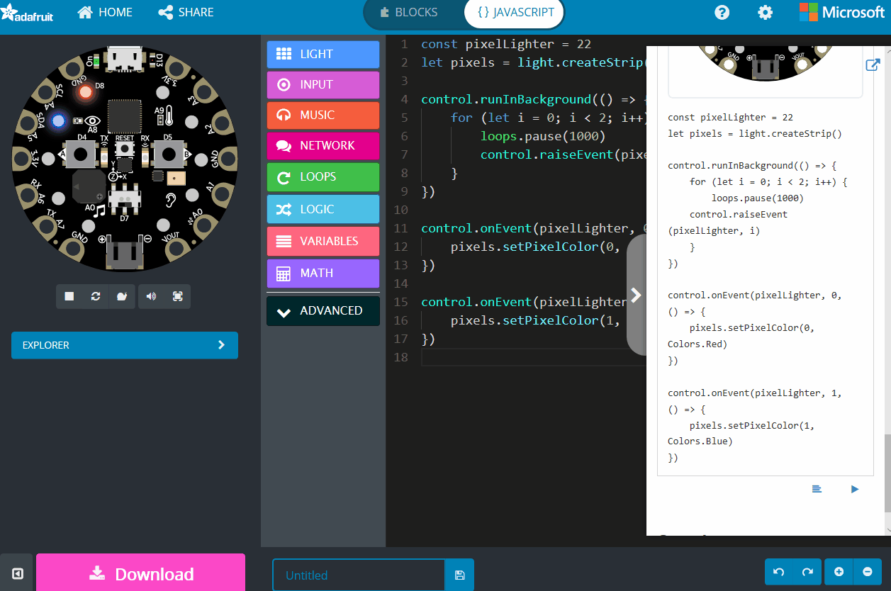 Error shows when switching block "onEvent" example code to "BLOCKS ...