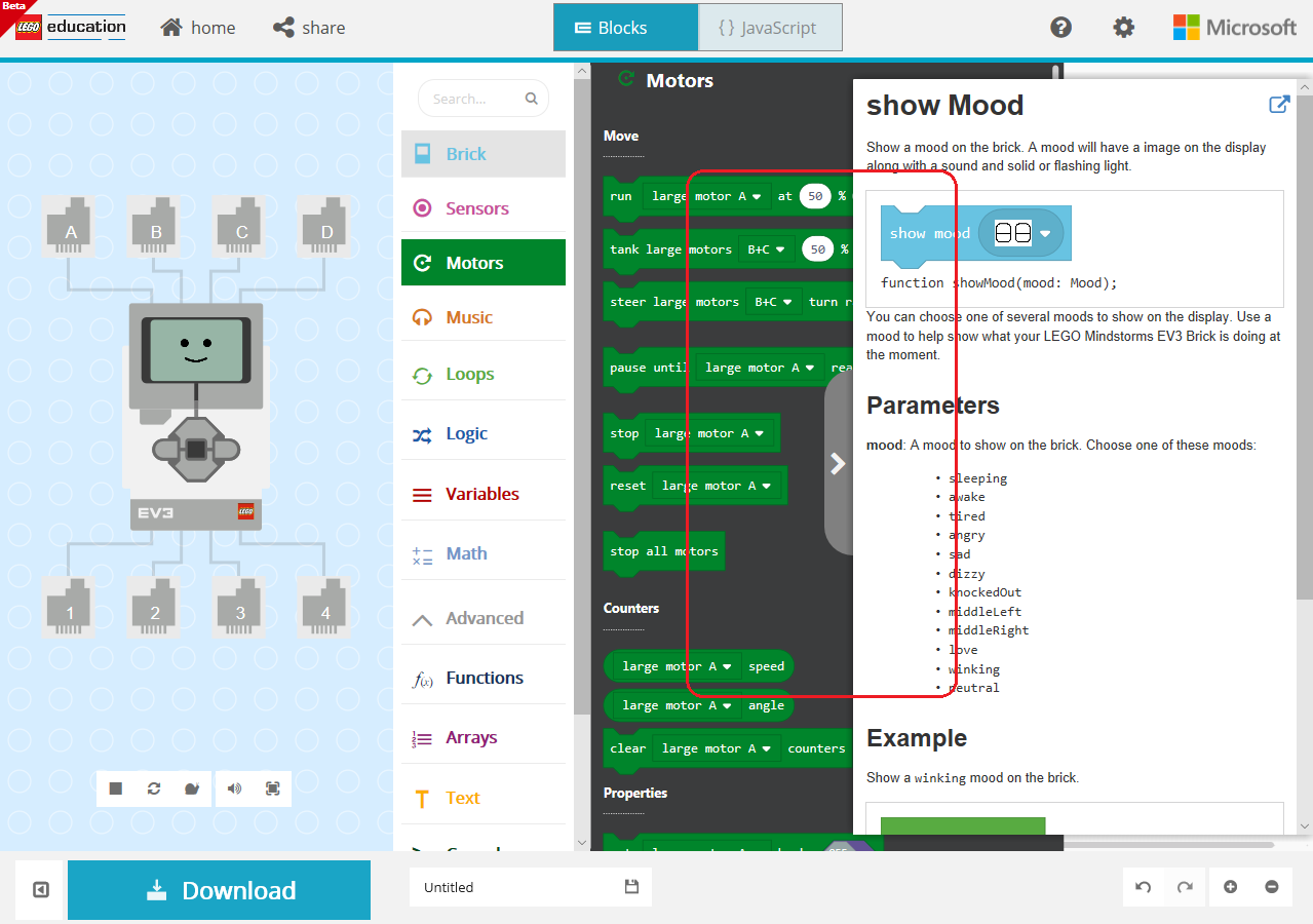The help document covers the block selection menu · Issue #461 · microsoft/pxt-ev3 · GitHub