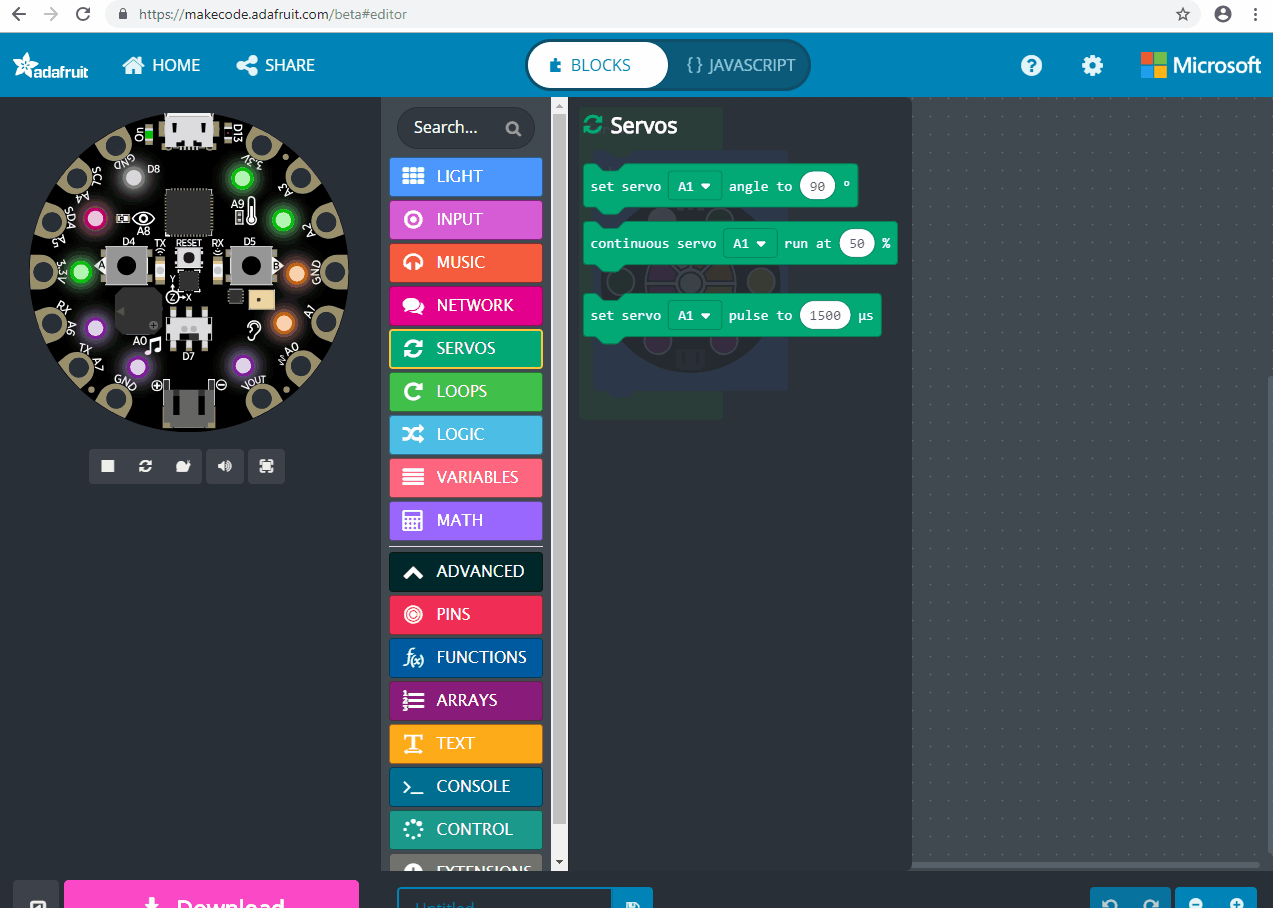 Right-click on "Servos" blocks, "help" is disabled · Issue #911 · microsoft/pxt-adafruit · GitHub