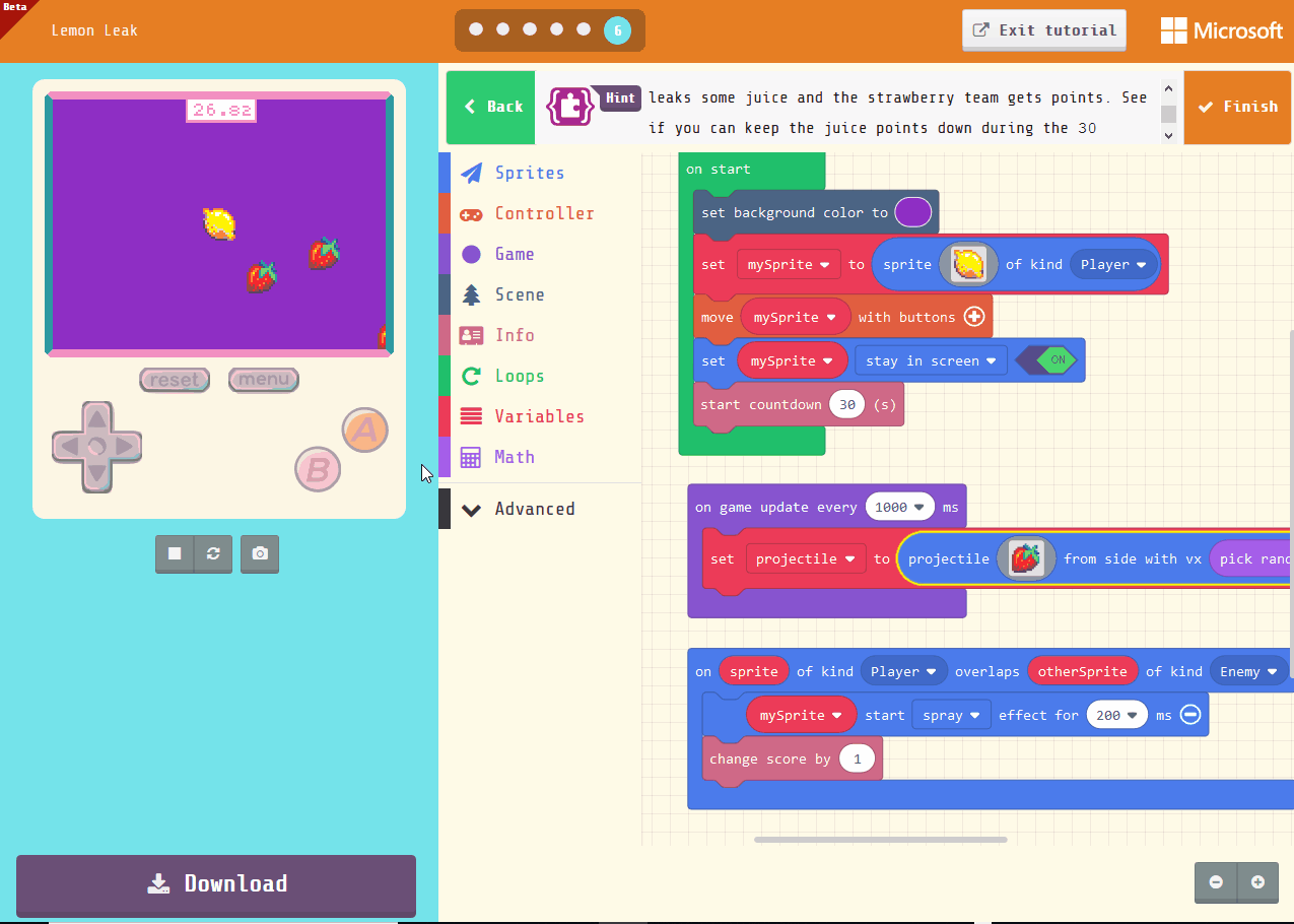There is no score on simulator of tutorial "Lemon Leak" · Issue #677 · microsoft/pxt-arcade · GitHub
