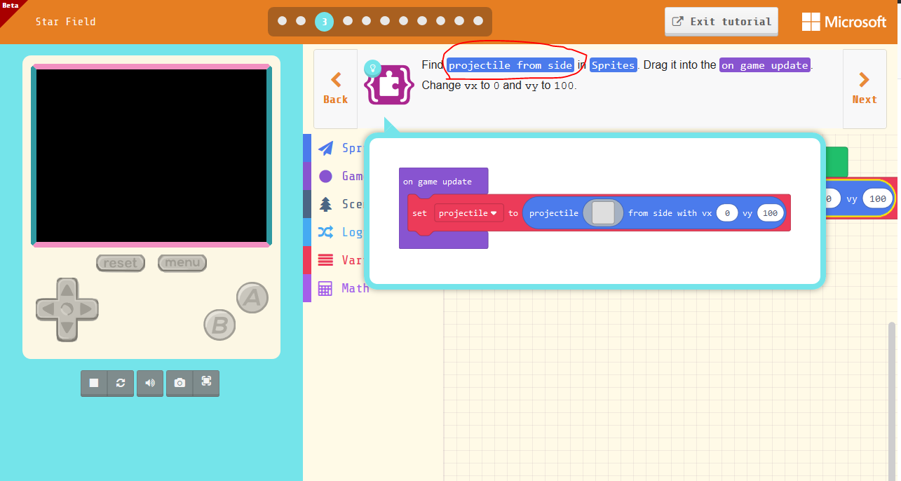 Use different name to represent one block in tutorial "Star Field" · Issue #1395 · microsoft/pxt ...