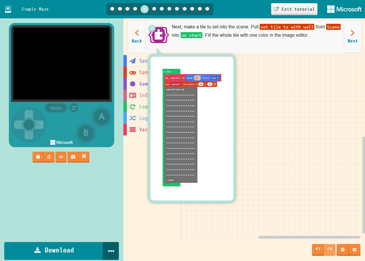 Block "set tile to with wall" shows as code in tutorial "Simple Maze" 5th step · Issue #1630 ...