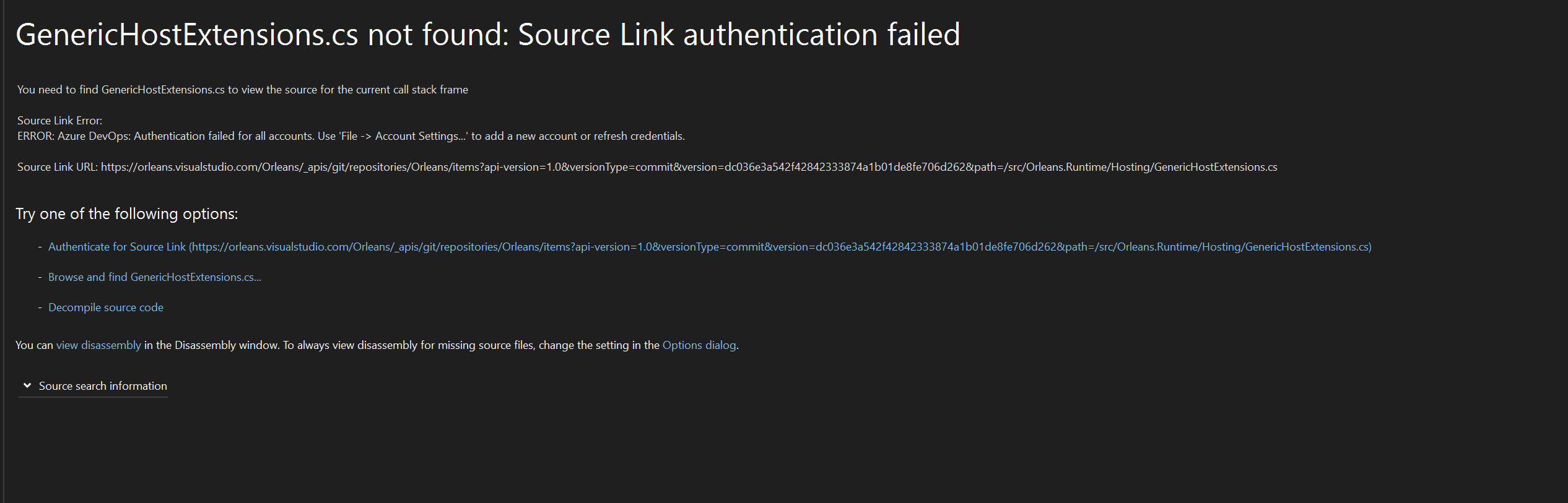 GenericHostExtensions.cs SourceLink points to internal AzureDevops Repo · Issue #7566 · dotnet ...